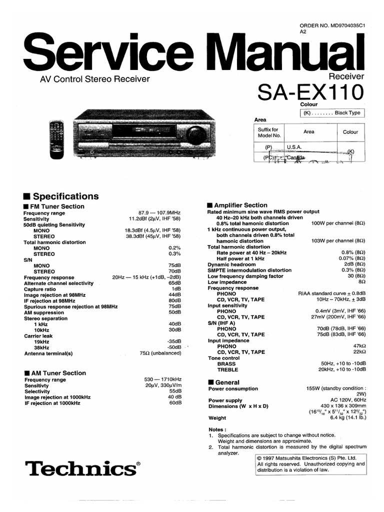 Technics Sa-Ex110 P PC SM | PDF