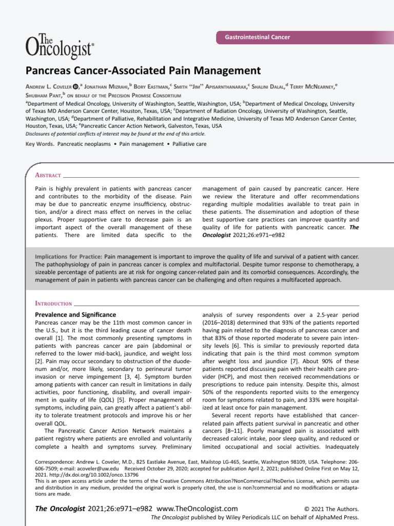 Manejo Dor Cancer de Pancreas 2022 | PDF | Pancreatic Cancer | Cancer