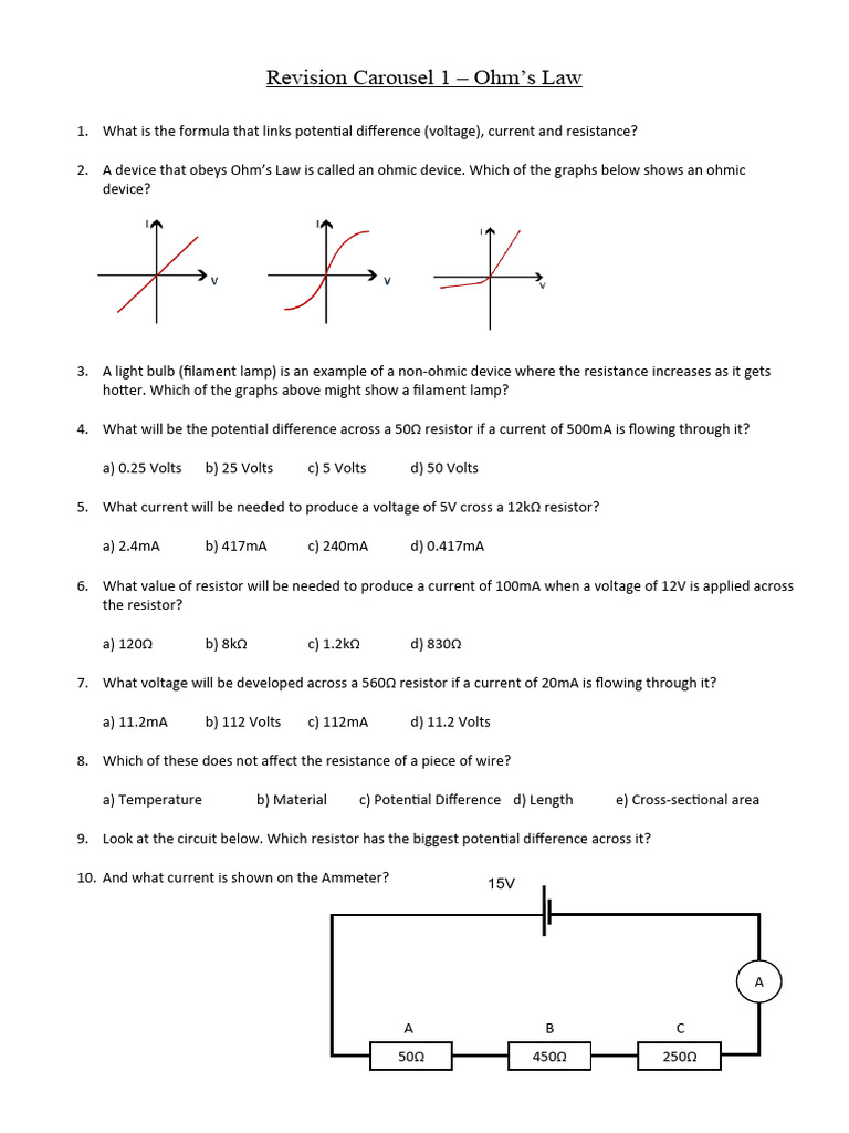 9P1.8 Revision 3 - Ohms Law | PDF | Teaching Methods & Materials ...