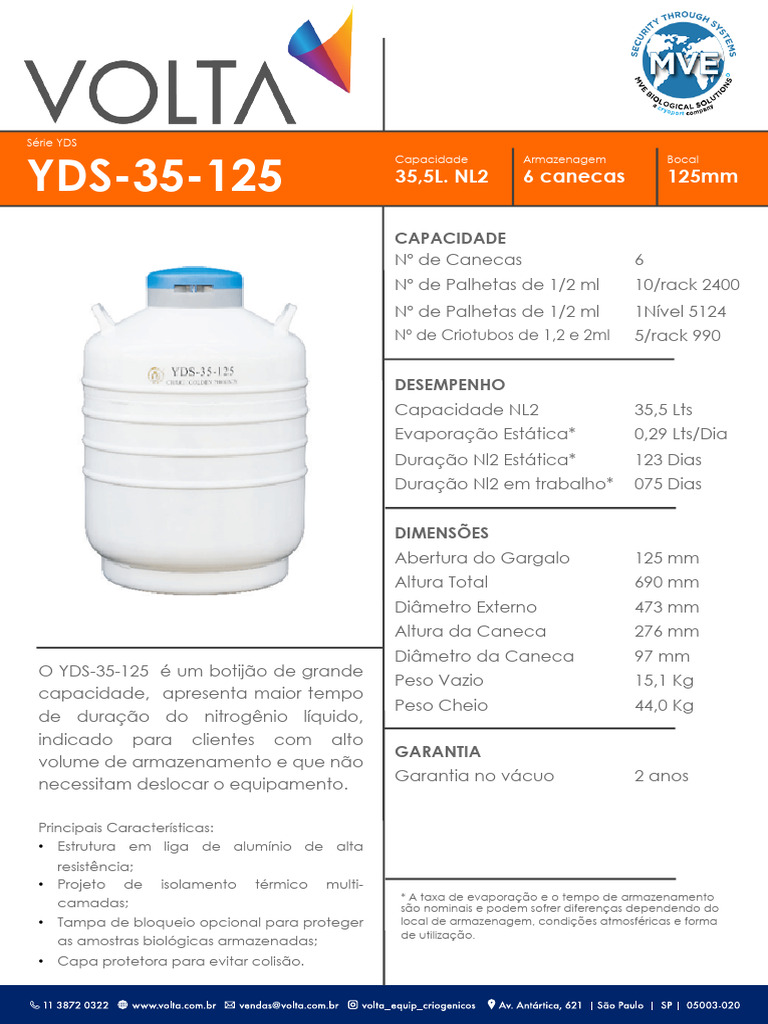 Ficha Tecnica YDS-35-125 | PDF | Gases | Química Física