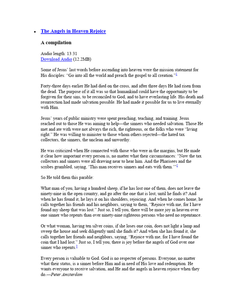 The Angels in Heaven Rejoice | PDF | Jesus | Prayer