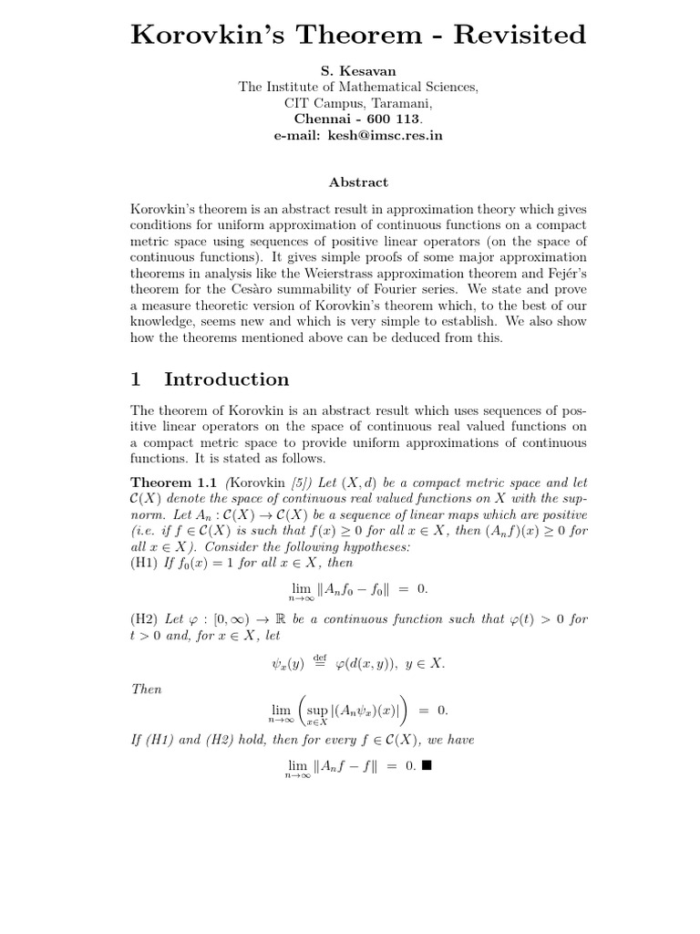 Korovkin | PDF | Compact Space | Continuous Function