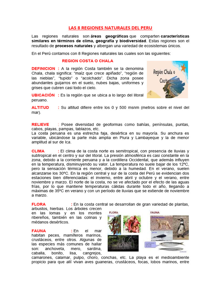 Las 8 Regiones Naturales Del Peru | PDF | Clima templado | Perú