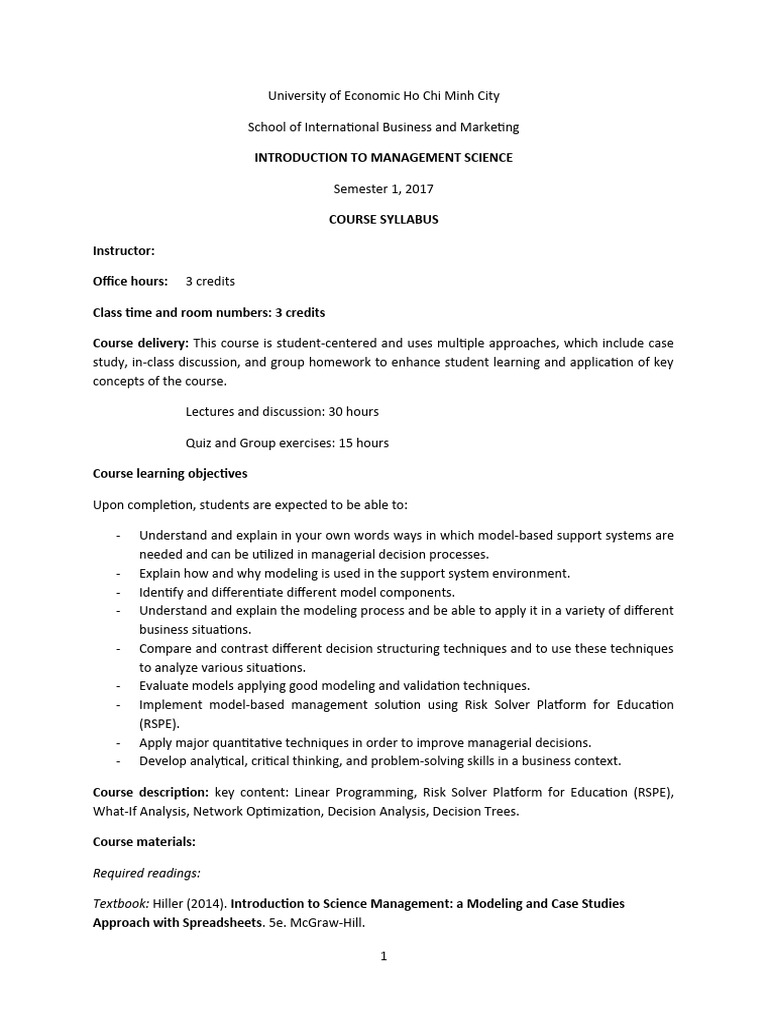 Introduction To Management Science Syllabus LMS-1 | PDF | Linear ...