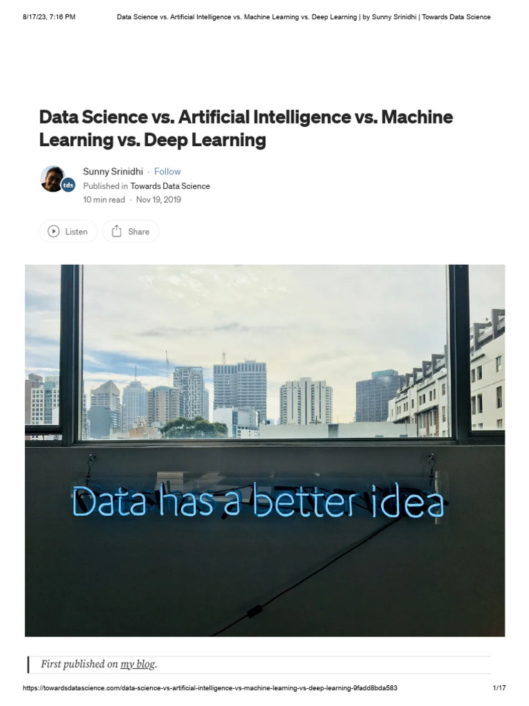 9 Data Science vs. Artificial Intelligence vs. Machine Learning vs. Deep Learning - by Sunny ...