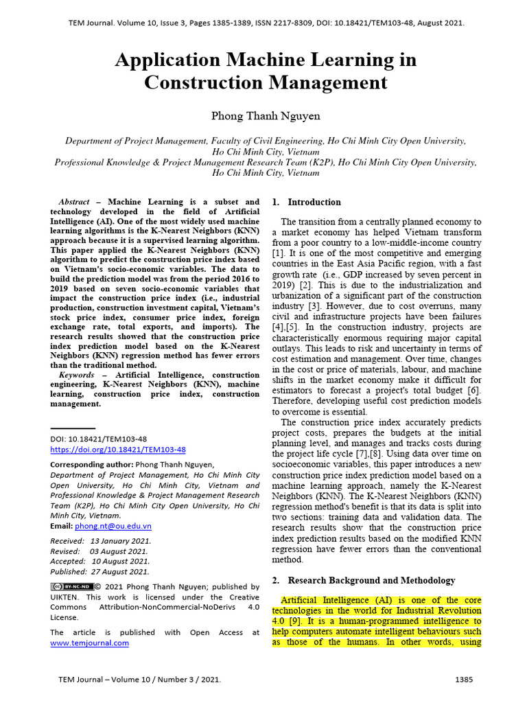 4 Application of Machine Learning in Construction Management | PDF | Support Vector Machine ...