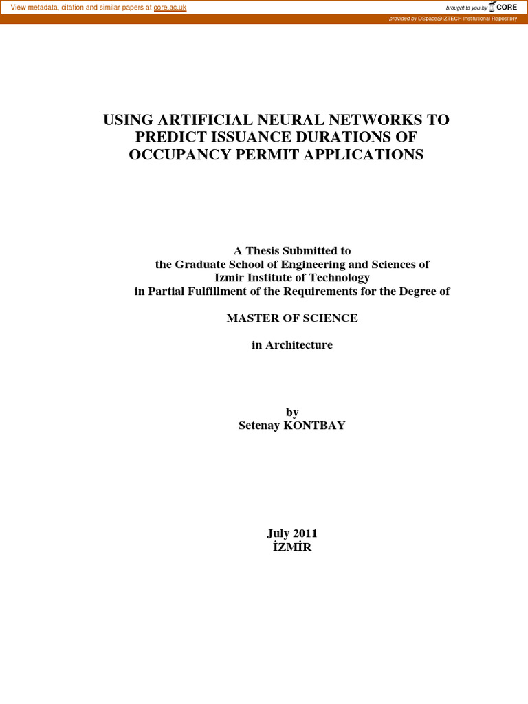 3 Application of ARTIFICIAL NEURAL NETWORKS To Predict Occupancy Permit ... 3 Application of ARTIFICIAL NEURAL NETWORKS To Predict Occupancy Permit ...