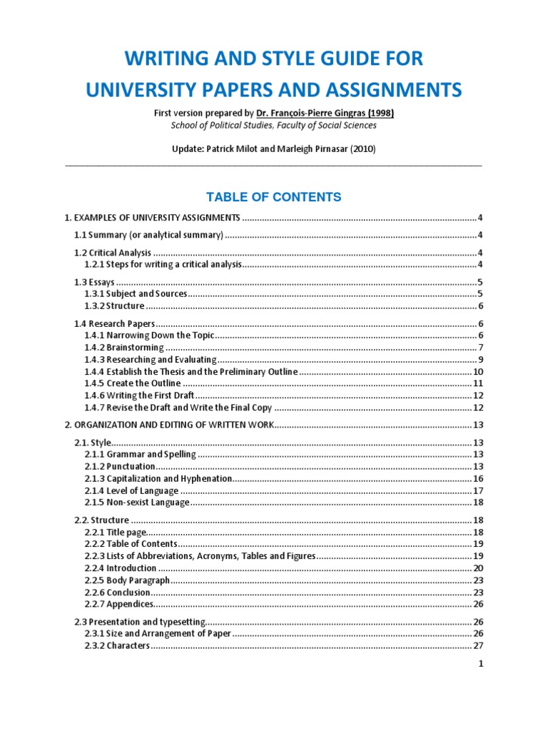 Writing and Style Guide For University Papers and Assignments | PDF ...