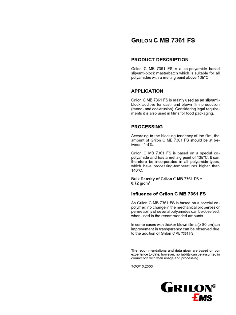 TDS Grilon C MB 7361 FS ENG | PDF