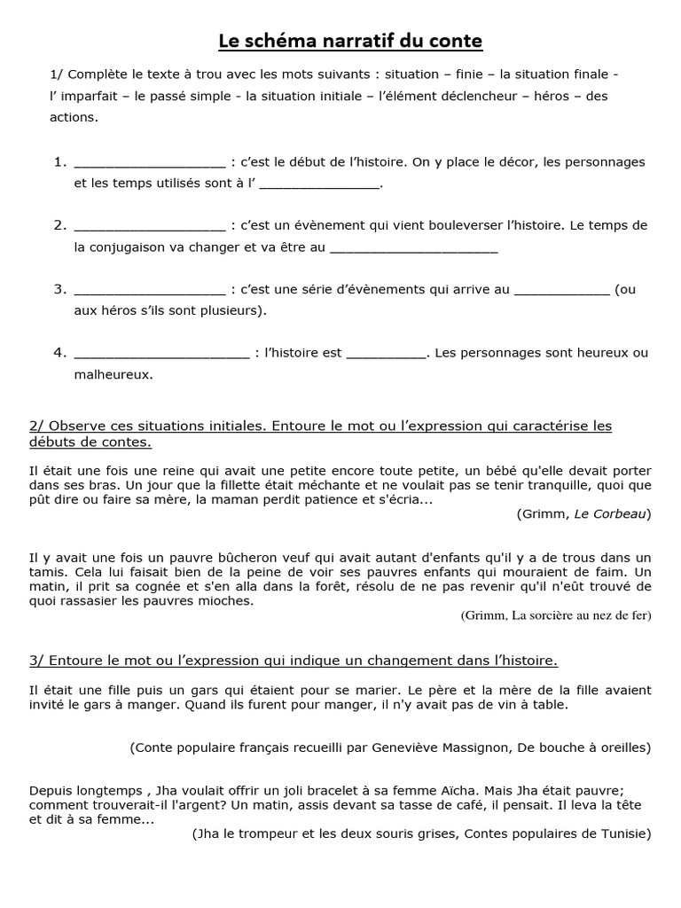 Lecture Écriture Le Schéma Narratif Du Conte 2 | PDF