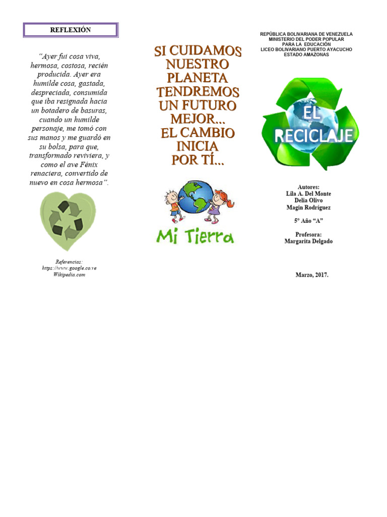 Triptico El Reciclaje | PDF | Reciclaje | Residuos Triptico El Reciclaje | PDF | Reciclaje | Residuos