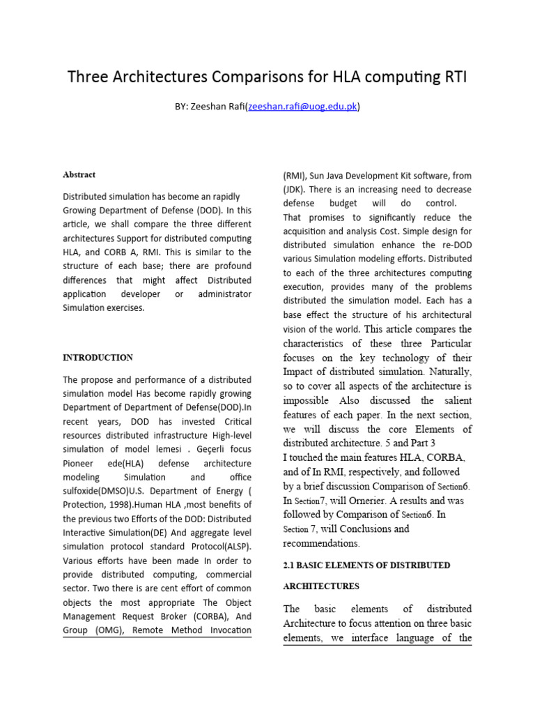 Three Architectures Comparisons For HLA Computing RTI-1 | PDF