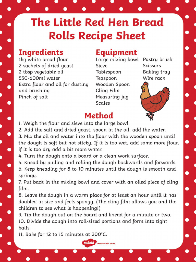 The Little Red Hen Bread Rolls Recipe Sheet Ver 3 | PDF