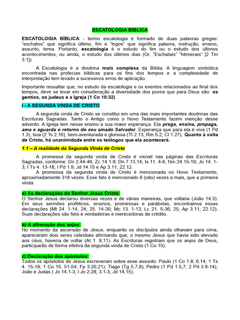 Escatologia Bíblica - Apostila | PDF | Escatologia | Segunda vinda de ...