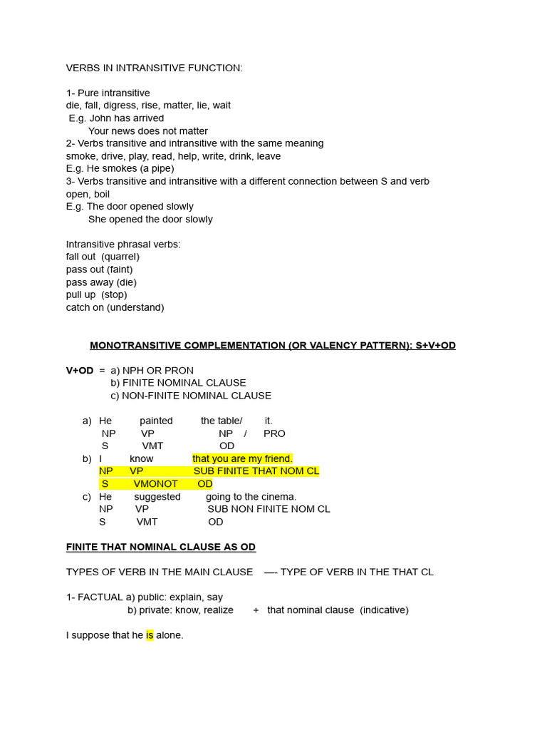 Verb Complementation Pdf Clause Verb