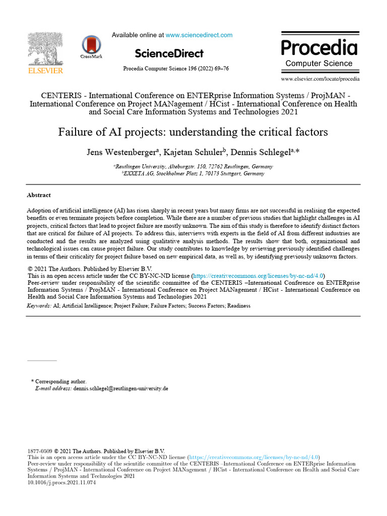 Failure of AI Projects - Understanding The Critical Factors | PDF ...
