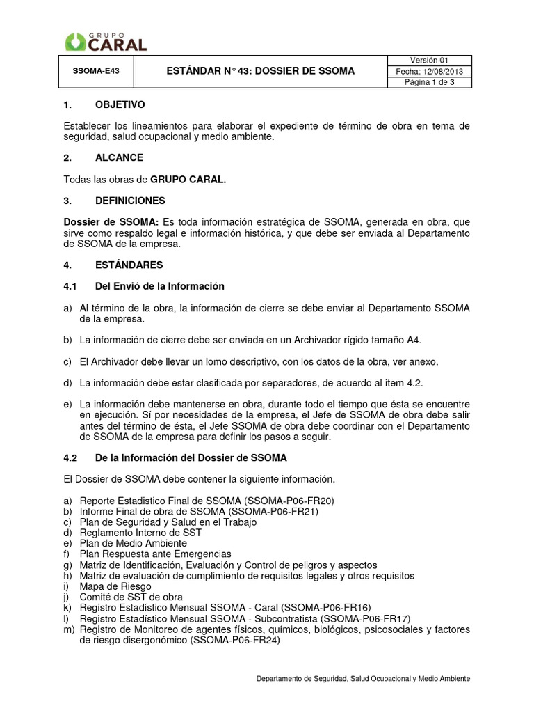 SSOMA-E043 Dossier de SSOMA Ver.01 | PDF | Seguridad y salud ocupacional SSOMA-E043 Dossier de SSOMA Ver.01 | PDF | Seguridad y salud ocupacional