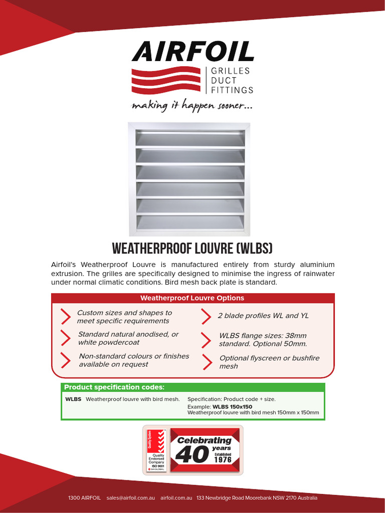 Weatherproof Louvre Specifications | PDF | Chemical Engineering ...