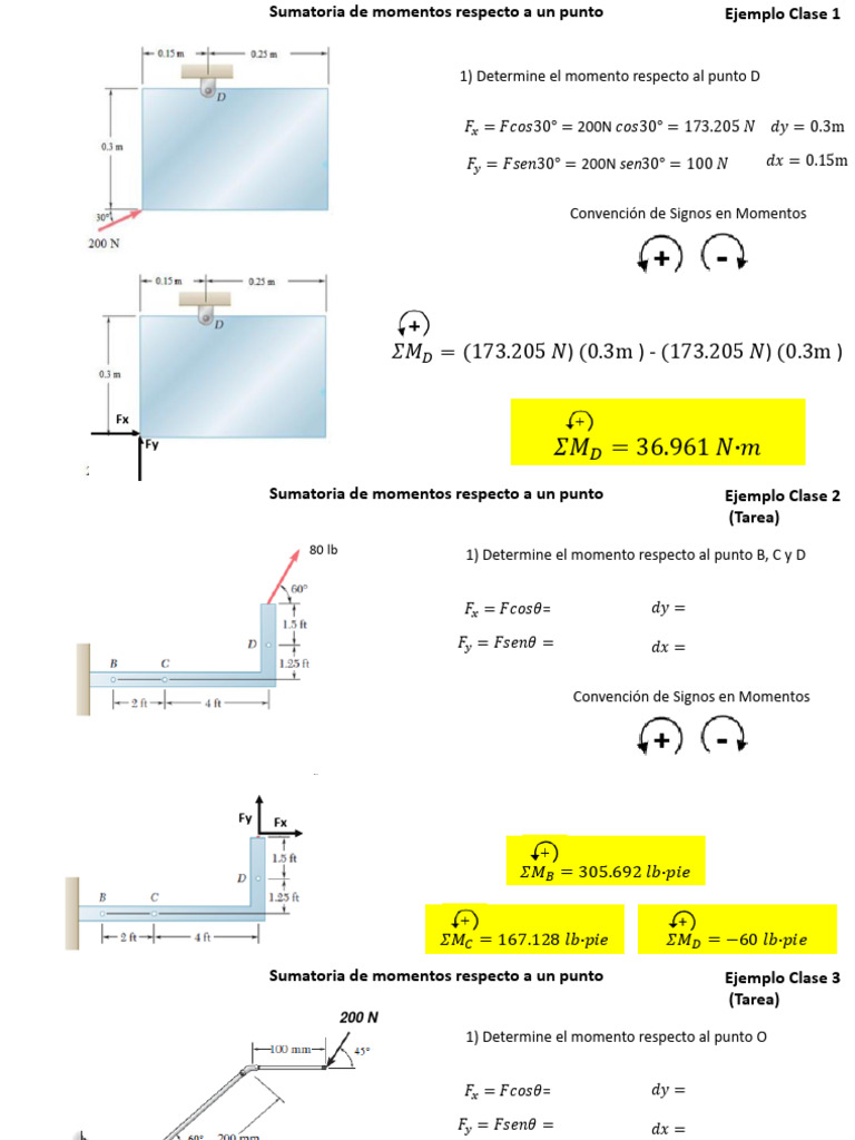 Sumatoria de Momentos Ejemplos y Tarea | PDF