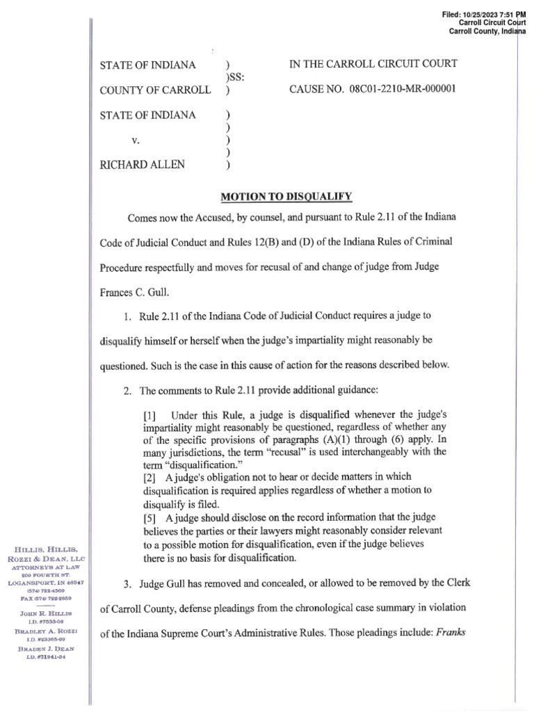 2023 10 25 Allen Motion To Disqualify Judge | PDF