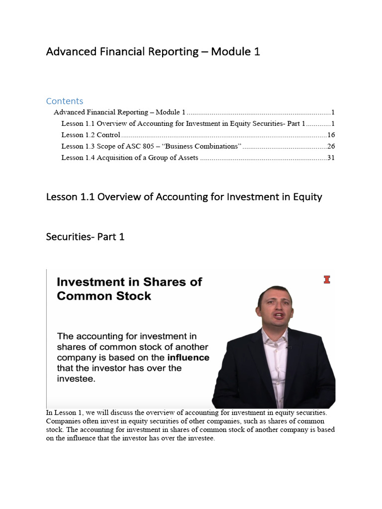 ab0QoobySU29EKKG8vlNug - ACCY 506 Module 1 Transcript | PDF | Equity (Finance) | Stocks