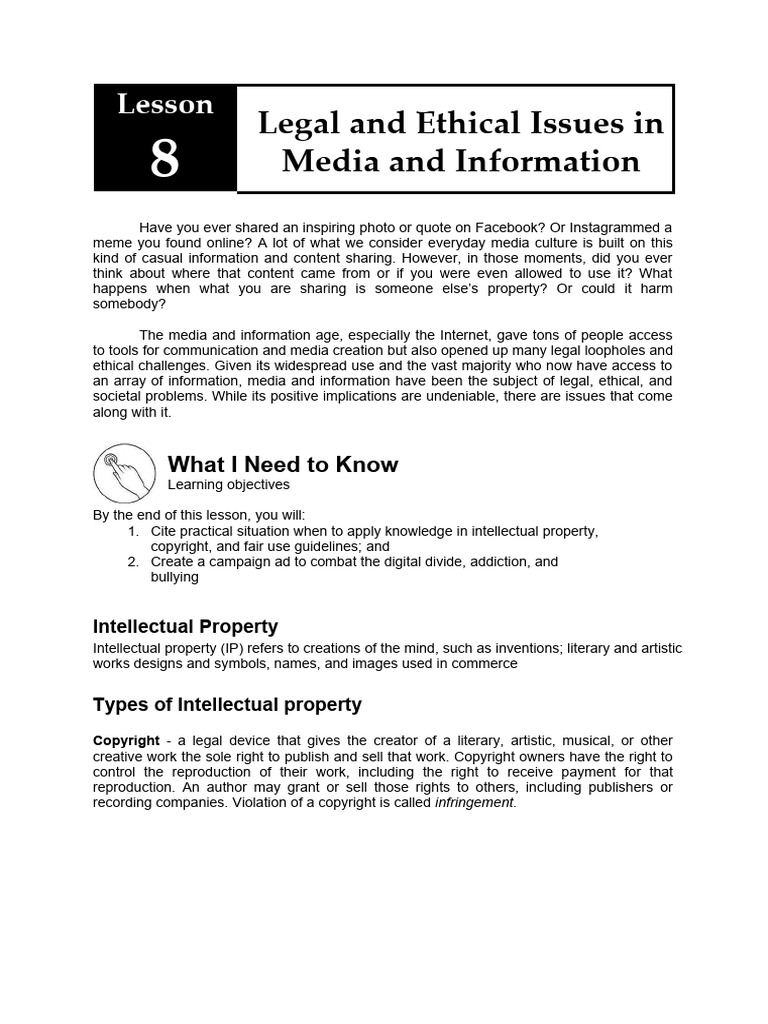 LESSON 8 Legal and Ethical Issues in Media and Information | PDF ...
