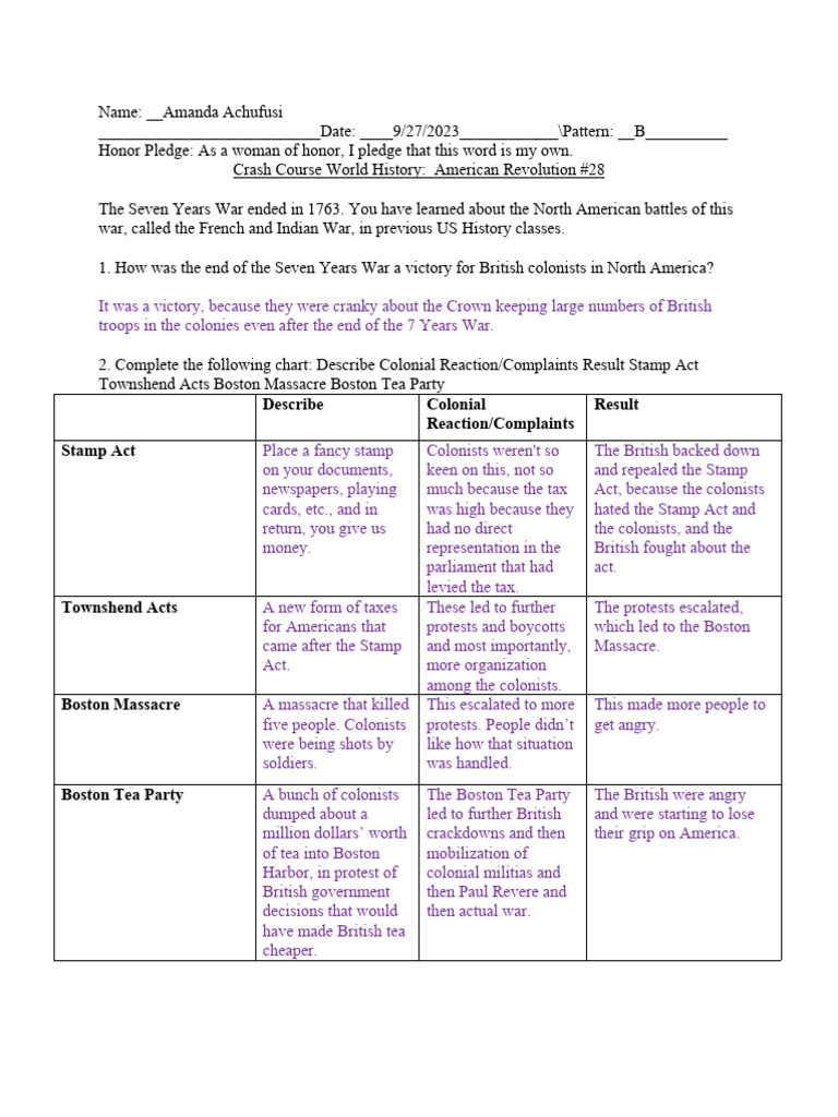 CrashCourseRevolution Worksheet | PDF | Age Of Enlightenment