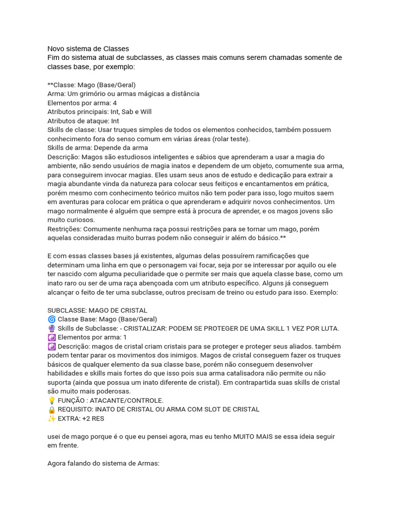 Novo Sistema de Classes | PDF | Mágico (fantasia)