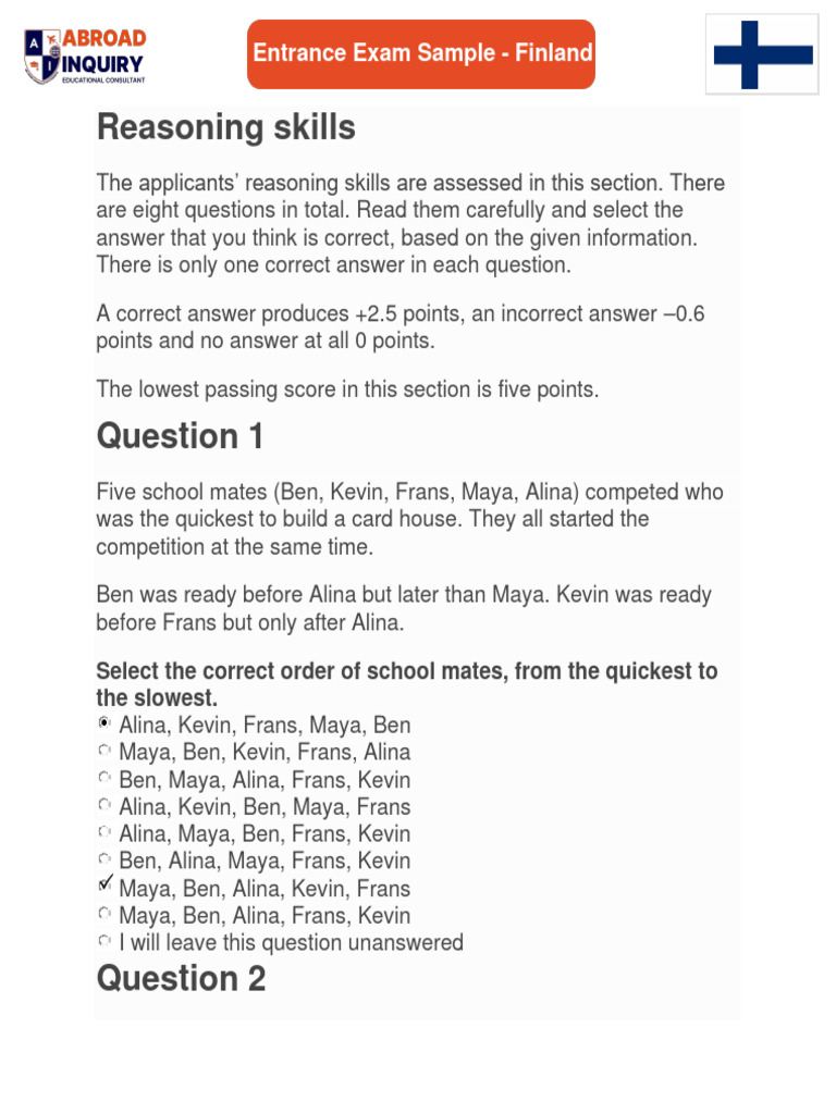 (Solved) Entrance Exam Sample Question | PDF | Artificial Intelligence ...