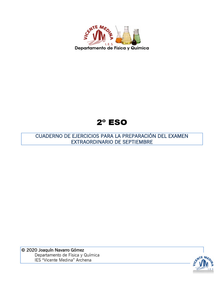 Fisica y Quimica 2 ESO Cuadernillo Preparacion Examen 2029-2020 | PDF | Concentración | Mezcla