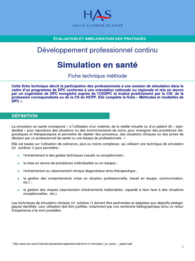 Simulation en Sante Fiche Technique Methode de DPC | PDF | Pédagogie | Scénario