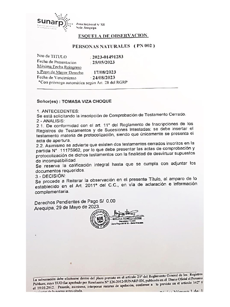 Observación SUNARP | PDF