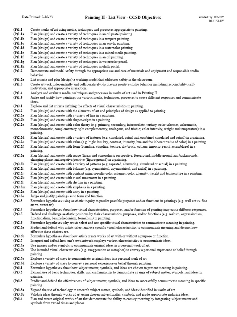 Painting II - CCSD Objectives | PDF | Paintings | Aesthetics