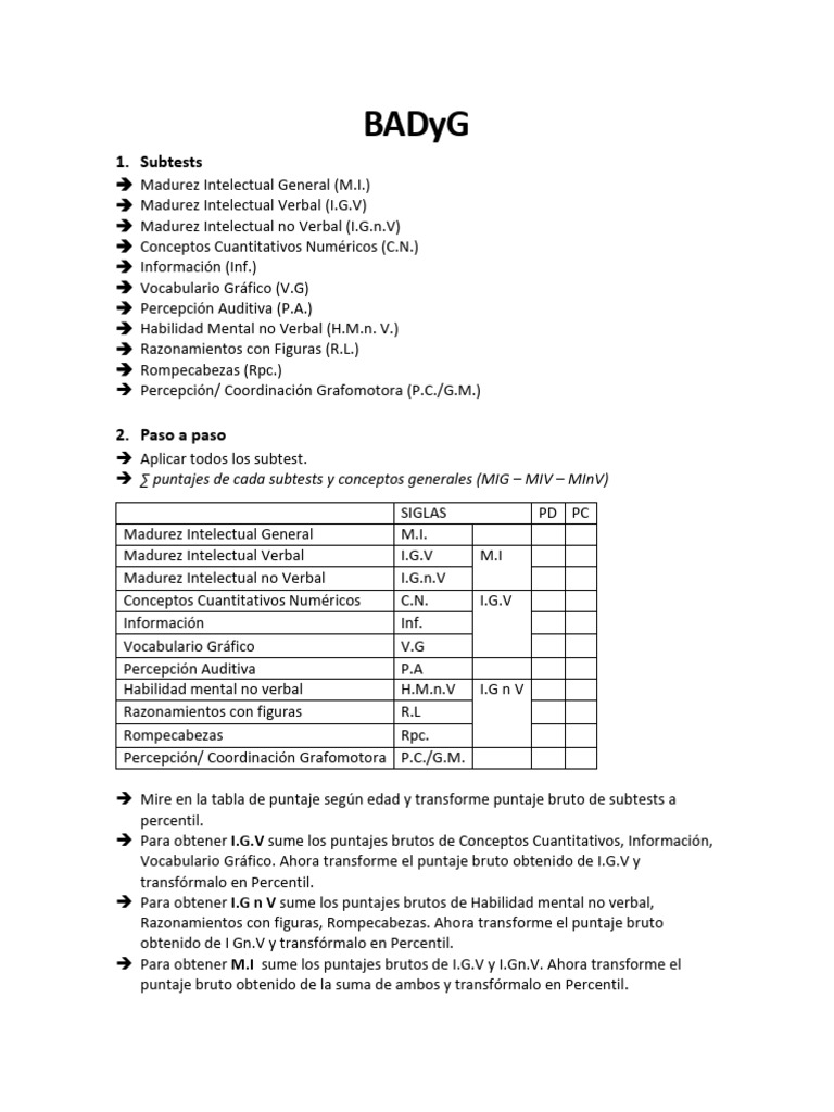 Corrección Pruebas BADyG | PDF