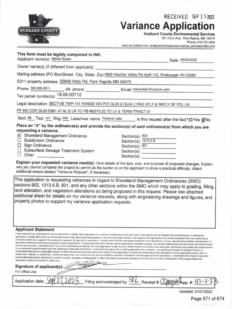 Hubbard County Variance Application Form | PDF