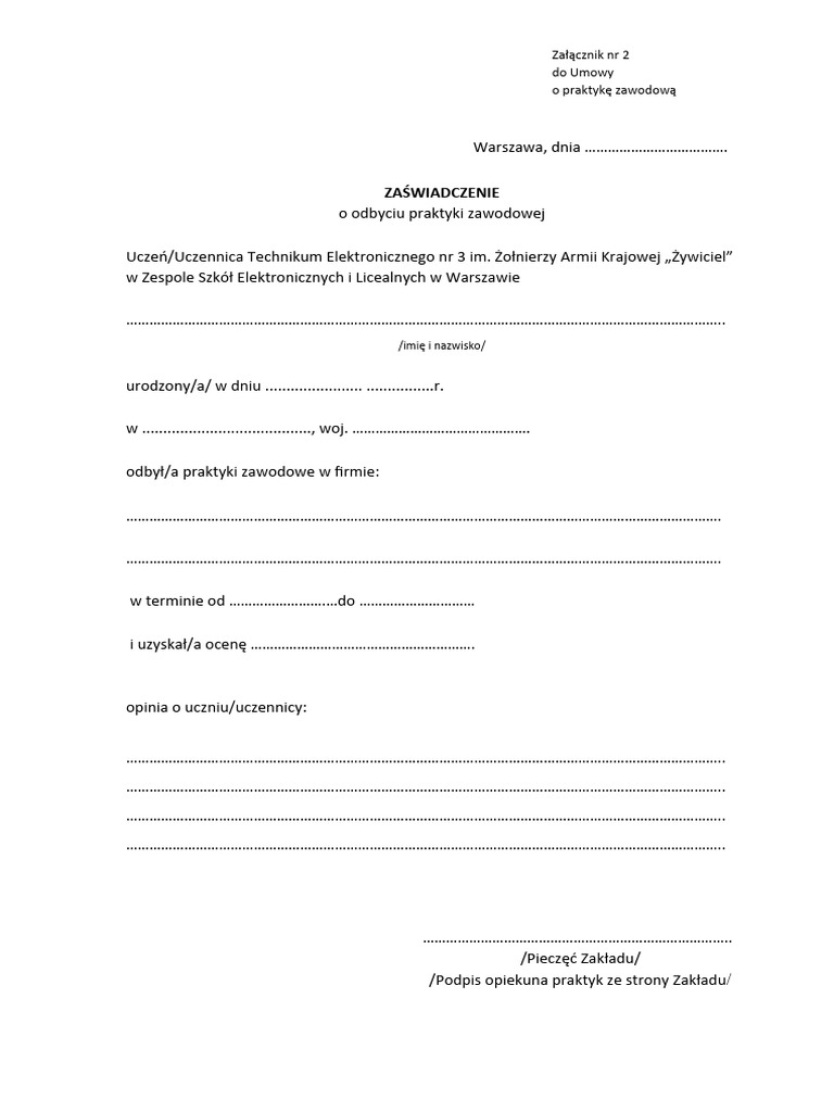 Zalacznik NR 2 Ocena Praktyk | PDF