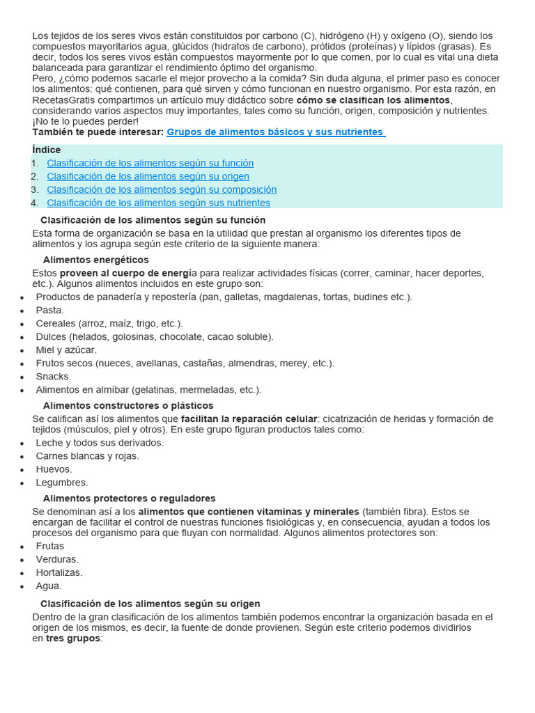 Clasificación de Alimentos por Origen | PDF | Salud y bienestar