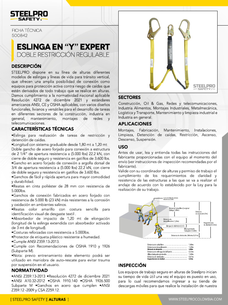 Ficha Tecnica Eslinga en y Steelpro | PDF