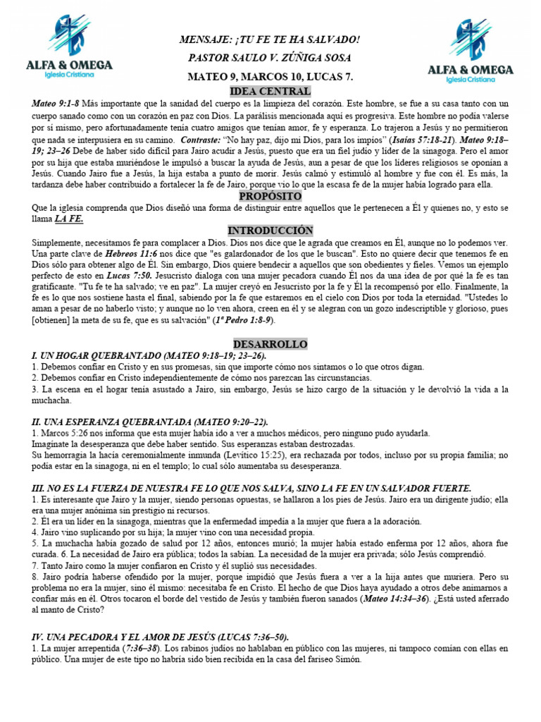 Mensaje Tu Fe Te Ha Salvado | PDF
