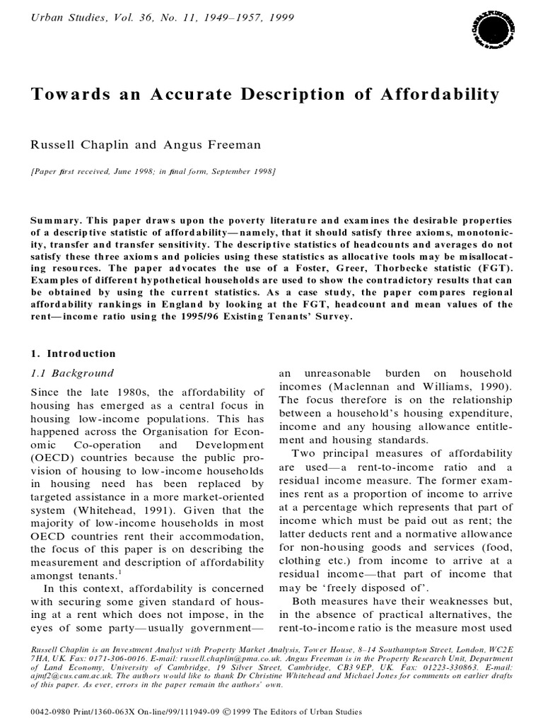Towards An Accurate Description of Affordability: Russell Chaplin and ...