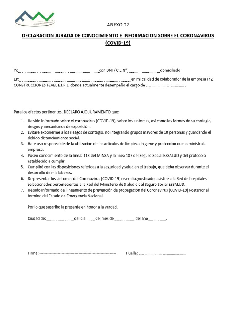 4.2 Anexo 02 Declaracion Jurada de Conocimiento | PDF