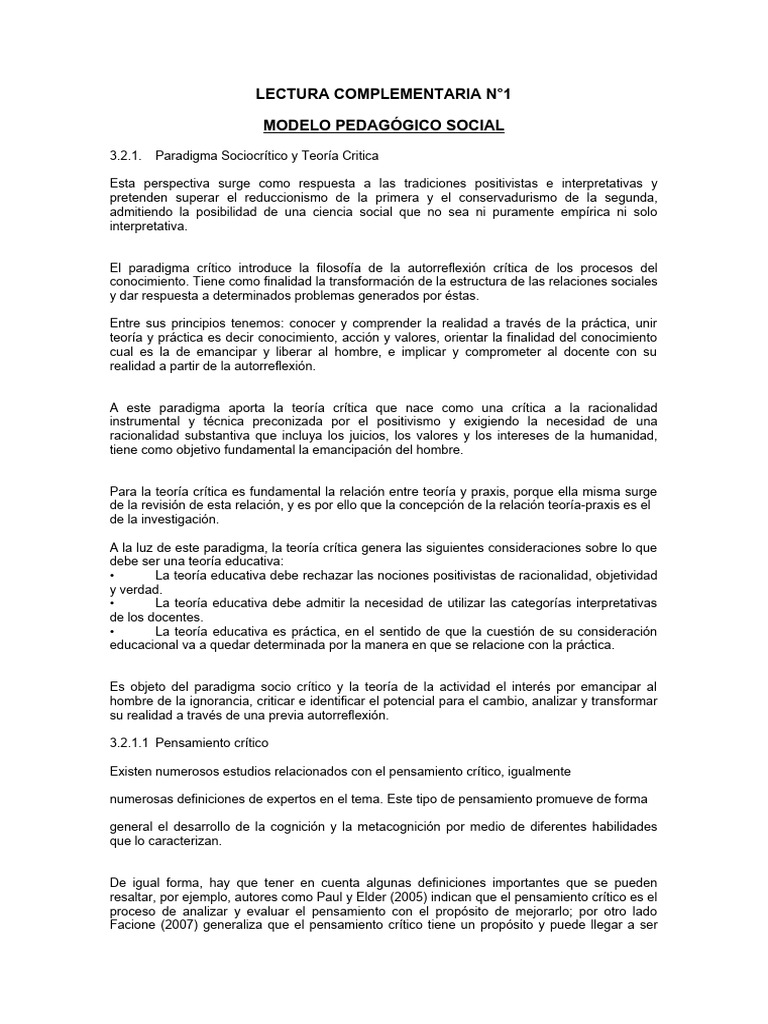 LECTURA COMPLEMENTARIA N°1 Enfoque Socio Crítico | PDF | Pensamiento | Pensamiento crítico