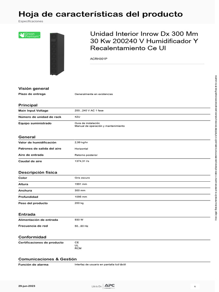 Uniflair Direct Expansion InRow Cooling - ACRH301P | PDF