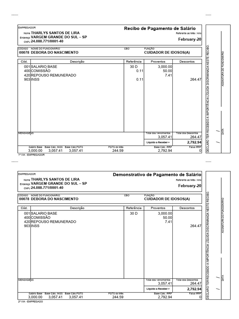 Modelo Holerite 02 SKYWALKER | PDF | Salário | Ambiente de trabalho