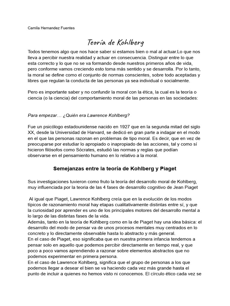Teoría de Kohlberg: Niveles Morales | PDF | Moralidad | Teorías filosóficas