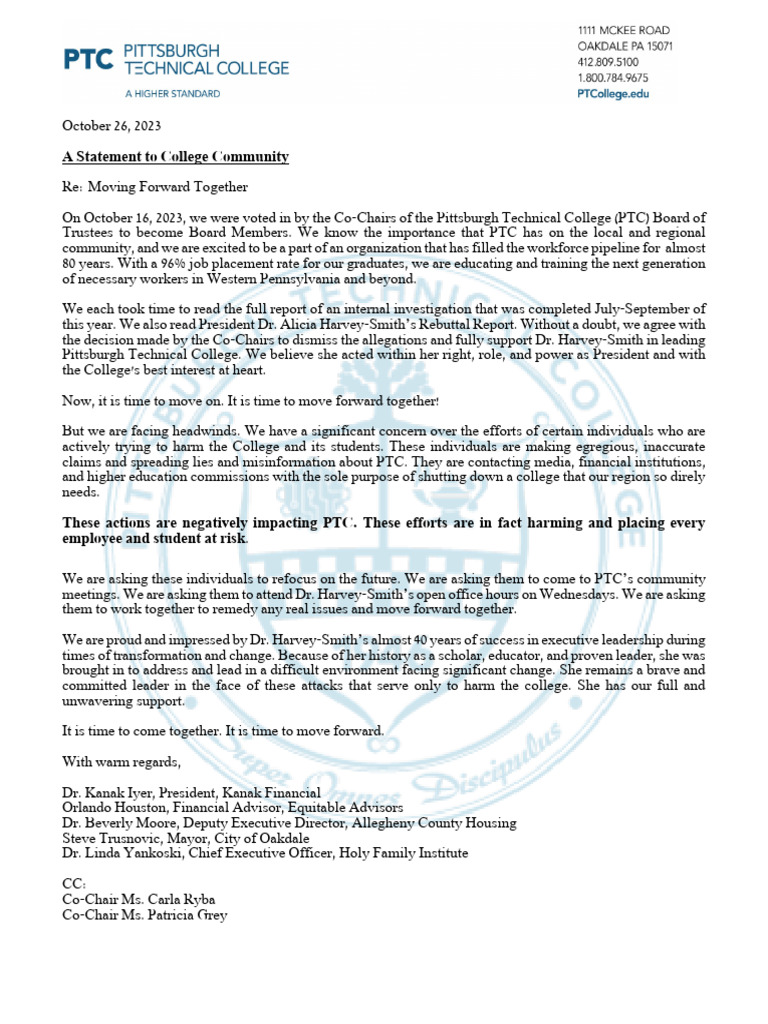 PTC Statement To Community College | PDF