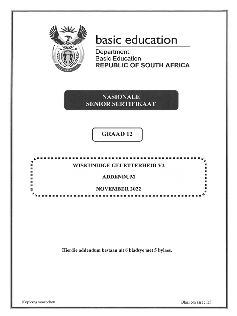 Mathematical Literacy P2 Nov 2022 Addendum Afr | PDF