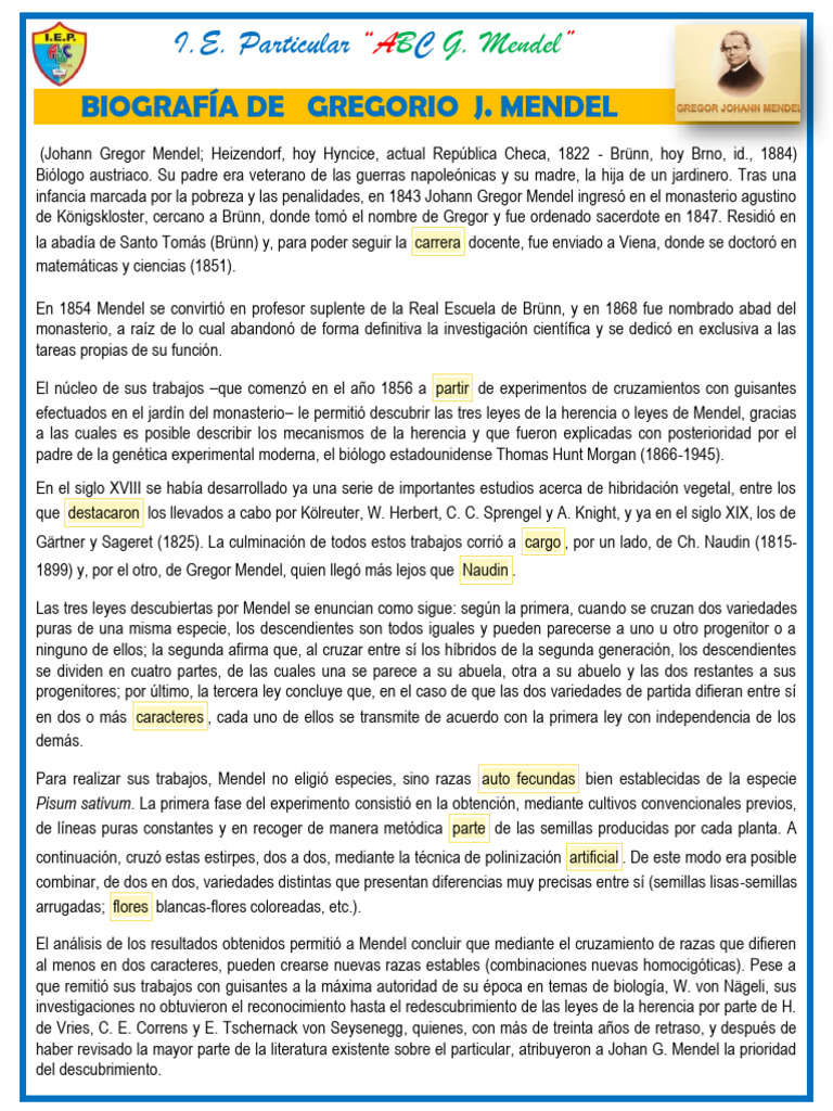 Biografia de Gregor Mendel | PDF | Biología Biografia de Gregor Mendel | PDF | Biología