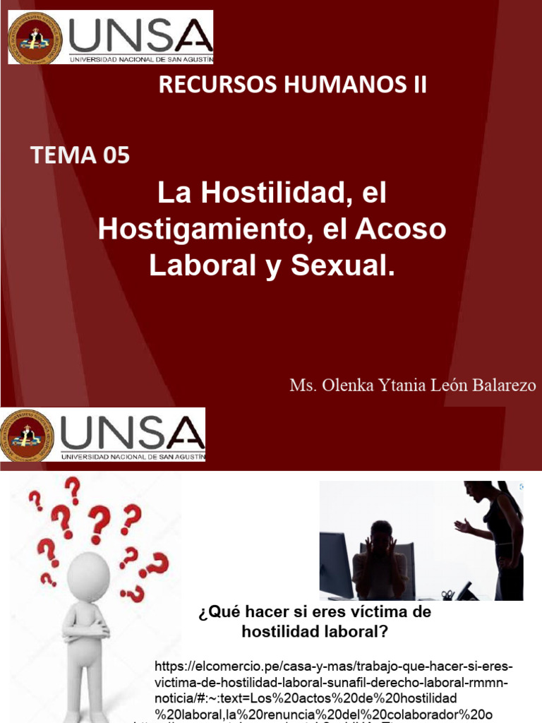 Tema 06 La Hostilidad, El Hostigamiento, El Acoso Laboral y Sexual. | PDF