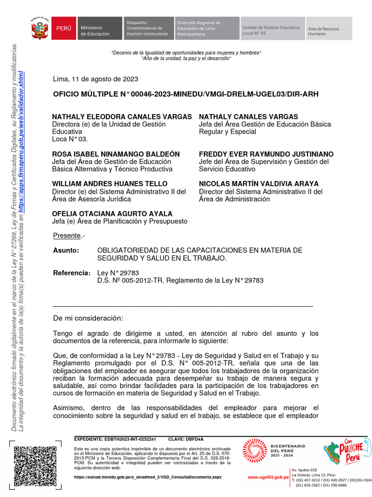 Oficio - Multiple 00046 2023 Minedu Vmgi Drelm Ugel03 Dir Arh | PDF
